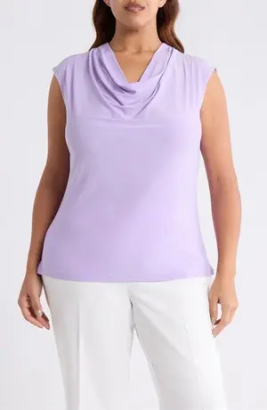 KASPER Cowl Neck Cap Sleeve Top - Lavender Mist