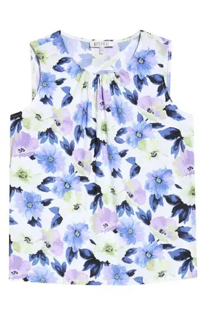 KASPER Floral Print Shirred Shell