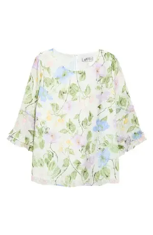 KASPER Floral Print Ruffle Sleeve Shirt - Lily White Multi