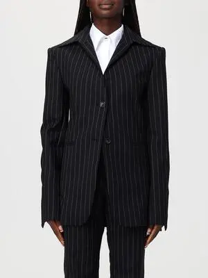 Sportmax Pinstriped Virgin Wool Blazer - Black