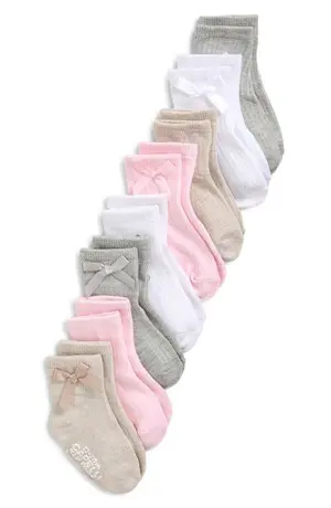 CAPELLI NEW YORK 8-Pack Ribbed Crew Socks With Bow Detail Pale Multi