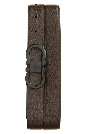 FERRAGAMO Double Gancio Reversible Leather Belt - Nero Hickory