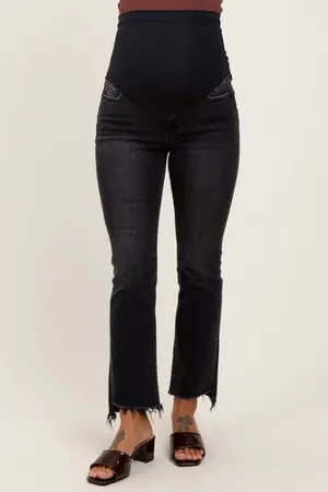 PINKBLUSH Crop Flare Maternity Jeans - Black