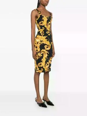 Versace Baroque-print Midi Dress - Black