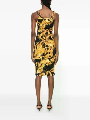 Versace Baroque-print Midi Dress - Black