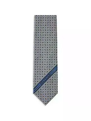Versace Printed Paisley Jacquard Silk Neck Tie - Grey