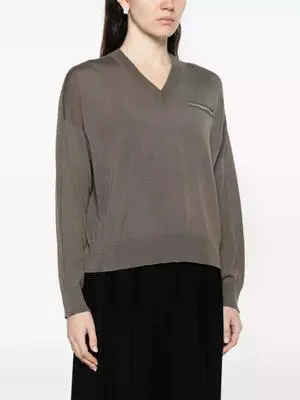 Peserico V-neck Wool Sweater - Brown