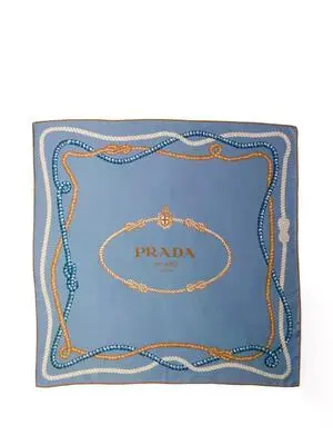 Prada Printed Silk Scarf - Blue