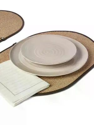 Brunello Cucinelli 2-piece Raffia-effect Techno Cotton And Leather Place Mat Set