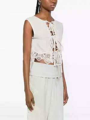 MAURIZIO BRASCHI Lace Trim Tie Top