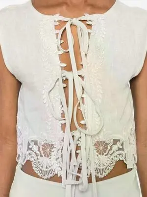MAURIZIO BRASCHI Lace Trim Tie Top