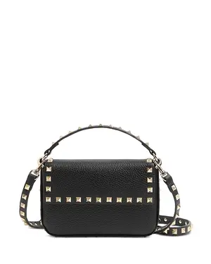 Valentino Garavani Rockstud Pebbled Leather Shoulder Bag - Black