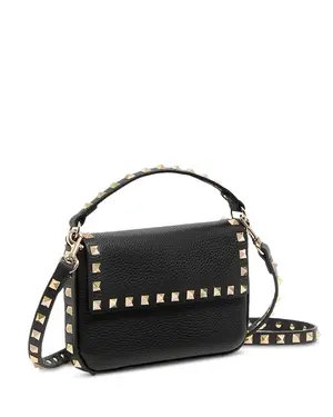Valentino Garavani Rockstud Pebbled Leather Shoulder Bag - Black