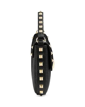 Valentino Garavani Rockstud Pebbled Leather Shoulder Bag - Black