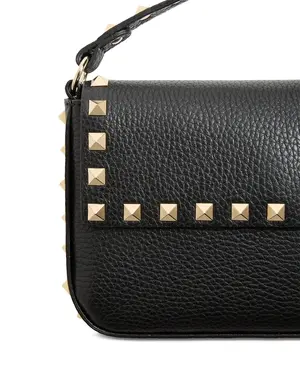 Valentino Garavani Rockstud Pebbled Leather Shoulder Bag - Black