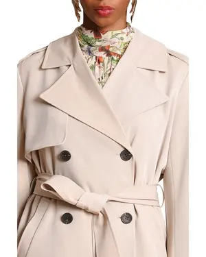 Avec Les Filles Drapey Mid Length Trench Jacket - Sandstone
