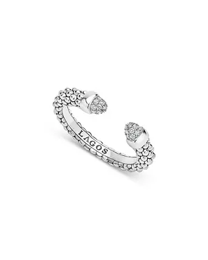 Lagos Sterling Signature Caviar Diamond Stack Cuff Ring