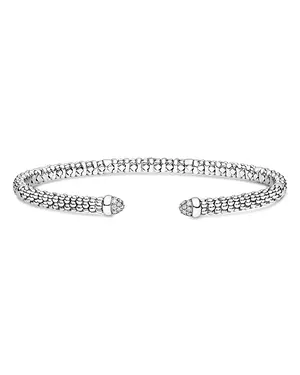 Lagos Sterling Signature Caviar Diamond Bead Cuff Bracelet - Silver