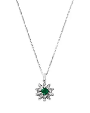 Bloomingdale'S Emerald & Diamond Flower Pendant Necklace - White Gold