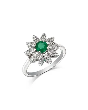 Bloomingdale'S 14k Emerald And Diamond Flower Ring - White Gold