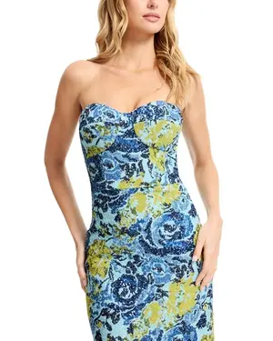 Dress The Population Vada Strapless Sweetheart Gown - Sky Multi