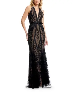 Dress The Population Devin Embroidered Halter Dress