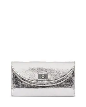 Sandro Mambo Metallic Leather Clutch - Silver