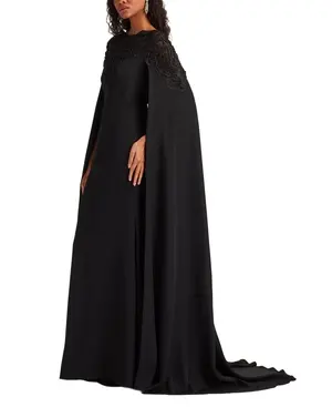 Tadashi Shoji Embroidered Cape Gown