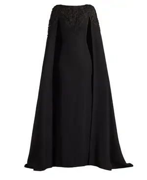 Tadashi Shoji Embroidered Cape Gown