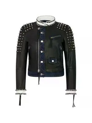 Dsquared2 Embellished Denim Trim Biker Jacket