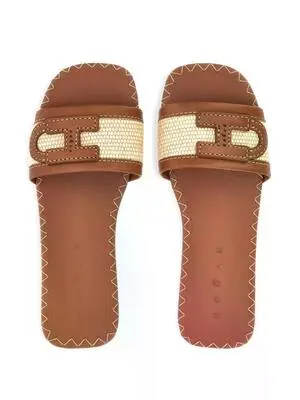 Hogan Woven Logo Flat Sandals - Brown