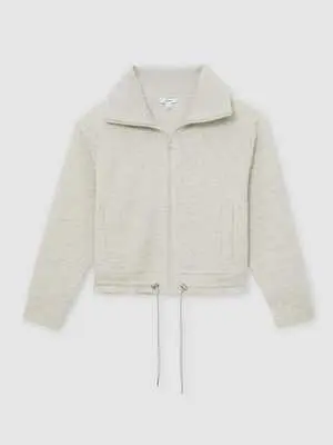 REISS Zip-front Interlock Sweatshirt - Grey Marl