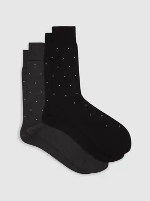REISS Cotton Blend Polka Dot Socks 2 Pack - Black/charcoal