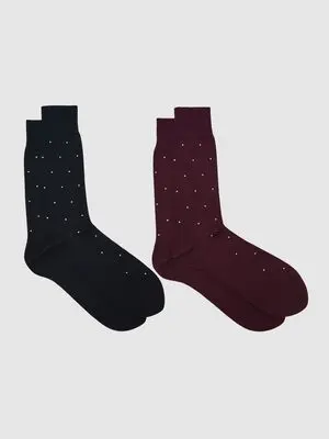 REISS Cotton Blend Polka Dot Socks 2 Pack - Navy/bordeaux