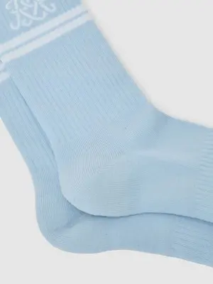 REISS Maurice Monogram Ribbed Socks - Powder Blue / White