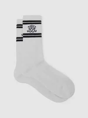 REISS Maurice Monogram Ribbed Socks - White/navy
