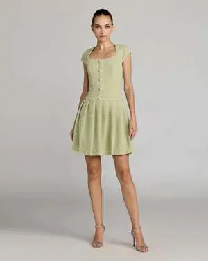 Mac Duggal Textured Cap Sleeve Pleated Mini Dress - Sage