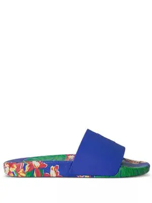 Polo Ralph Lauren Pony Floral-print Slides - Blue
