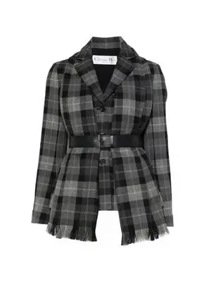 Dior Checked Fringed Jacket - Grey