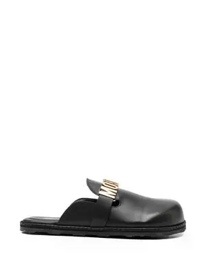 Moschino Logo-plaque Leather Mules - Black