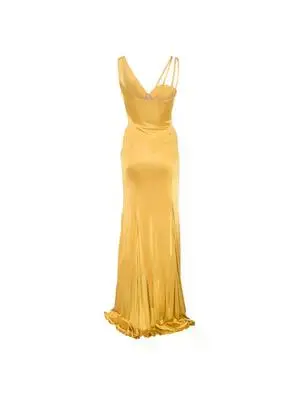 Versace Ruched Buckle Maxi Dress - Yellow
