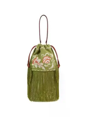Etro Kalispera Small Bucket Bag With Embroidery And Fringes - Green