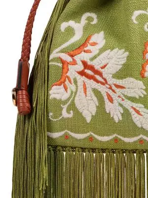 Etro Kalispera Small Bucket Bag With Embroidery And Fringes - Green