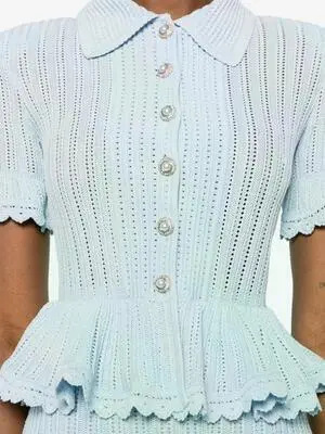SELF-PORTRAIT Pointelle Peplum Knit Mini Dress