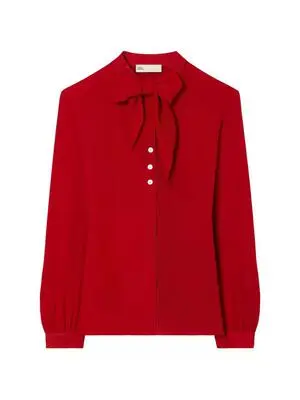 Tory Burch Georgette Bow Blouse - Red