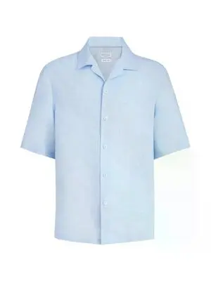 Brunello Cucinelli Linen Easy Fit Short-sleeve Shirt With Camp Collar - Blue
