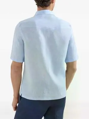 Brunello Cucinelli Linen Easy Fit Short-sleeve Shirt With Camp Collar - Blue