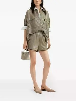 Brunello Cucinelli Sparkling Net Leather Shorts - Neutrals