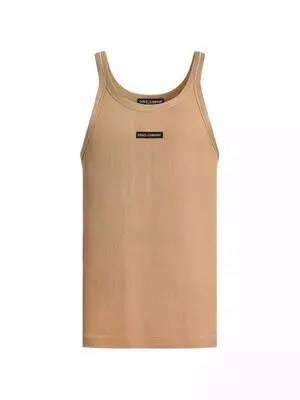 Dolce & Gabbana Cotton Tank Top With Label - Neutrals