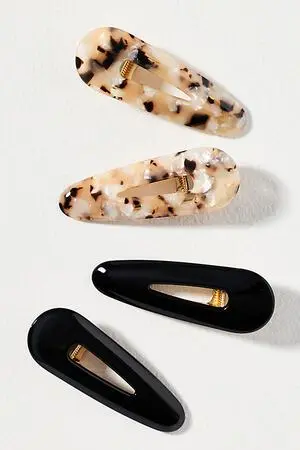 Anthropologie Marbled Hair Clips Set Of 4 - Black/tortoise